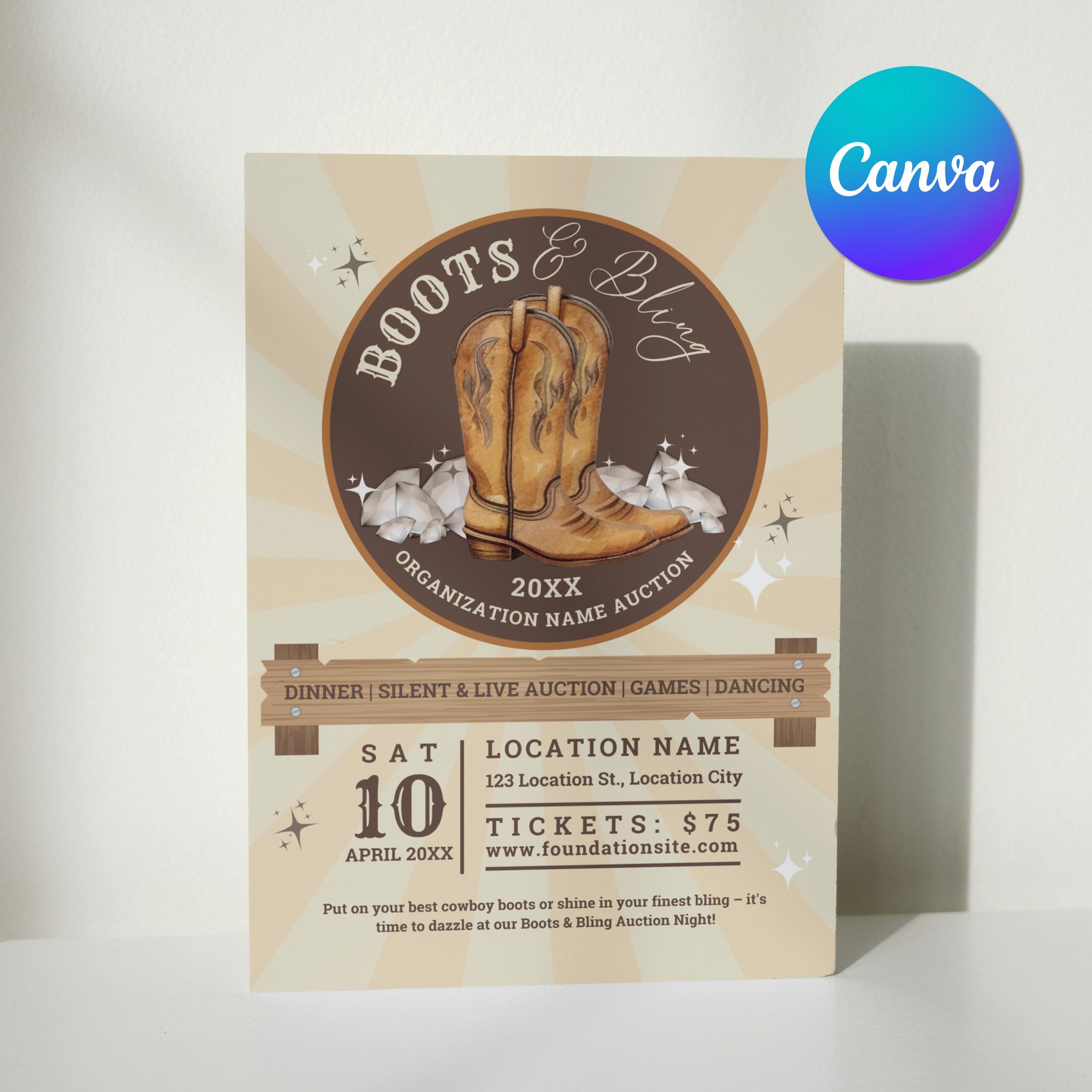 Boots & Bling Editable Gala Invitation | Western Invitation | Cowboy ...