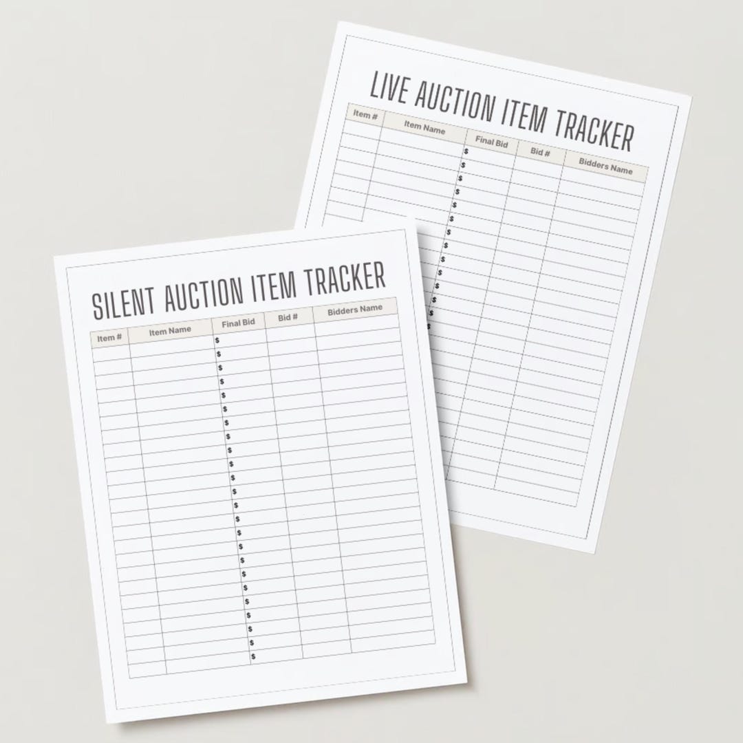 Auction Tracking Sheet Live Silent Bid Tracker Digital Download