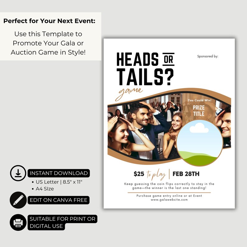 Heads or Tails Game Template | School Auction Fundraiser (canva ...