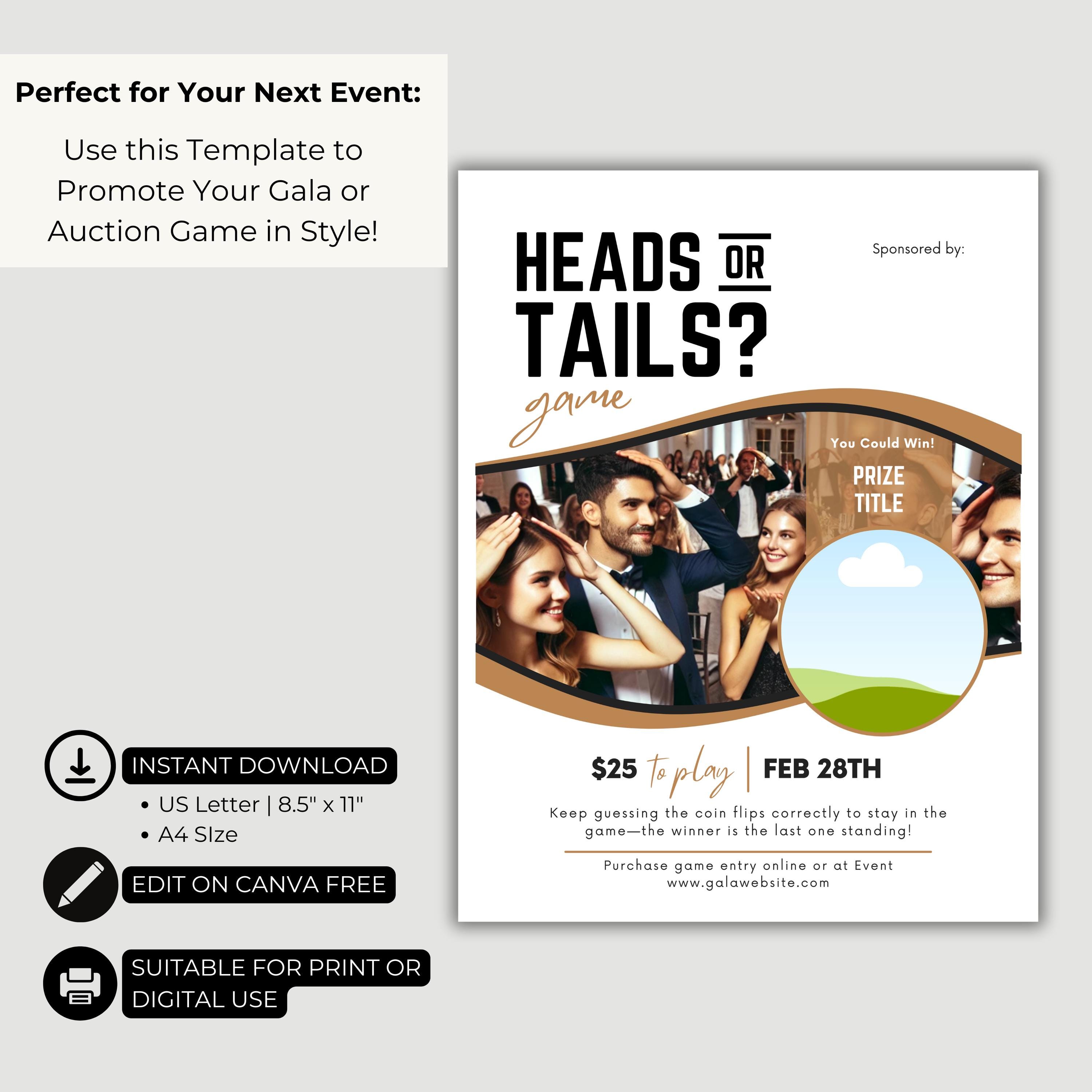 Heads or Tails Game Template | Heads or Tails Fundraiser | Auction ...