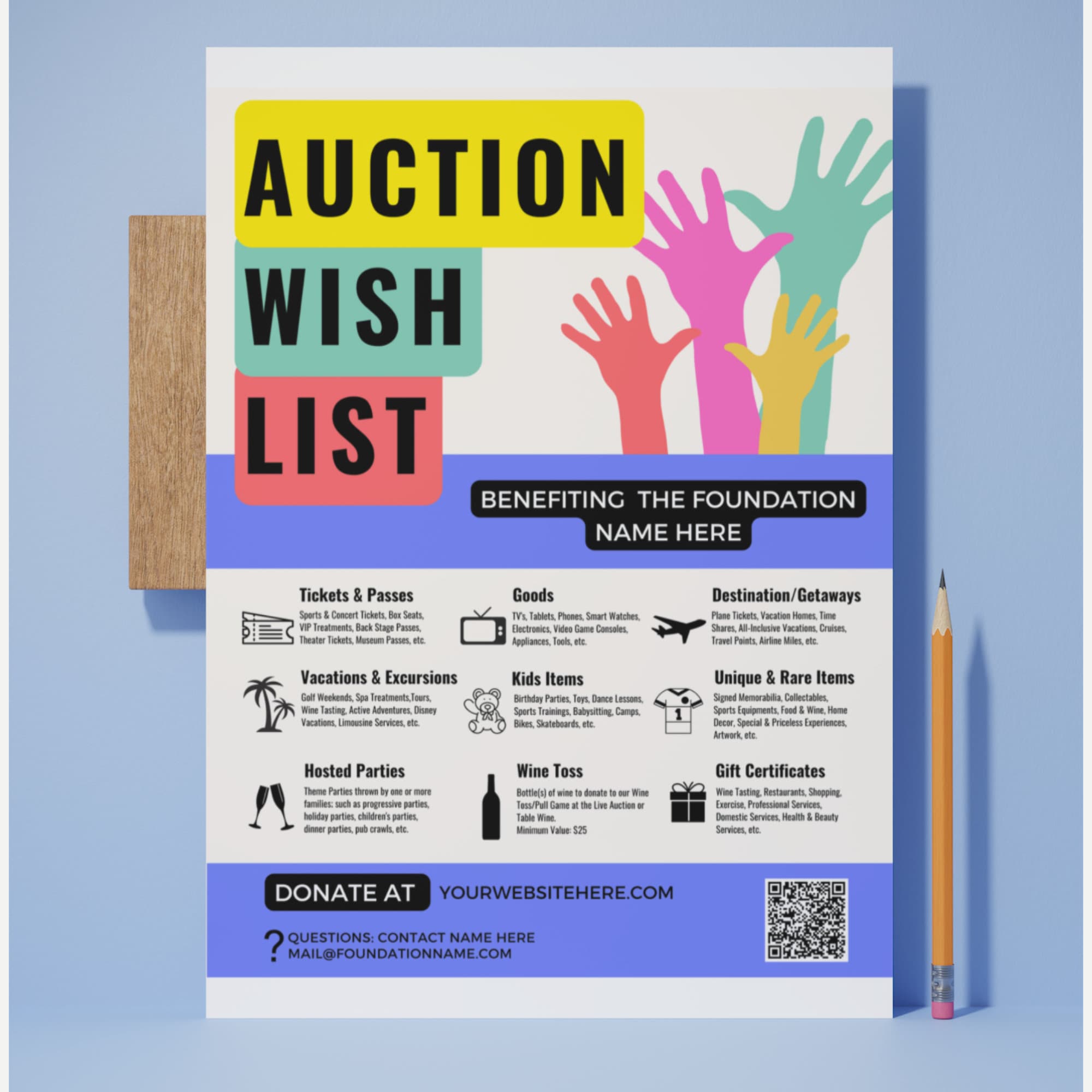 Auction Wish List | Donation Request Flyer | Auction Donation Request | Auction Signage ...