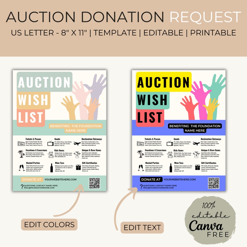 Auction Wish List Flyer | Fundraiser Donation Request (canva Editable ...