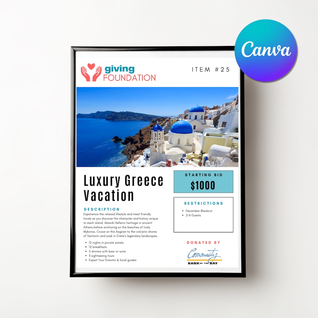 Auction Item Description Sheet | Silent Auction Info Sheet | Auction ...