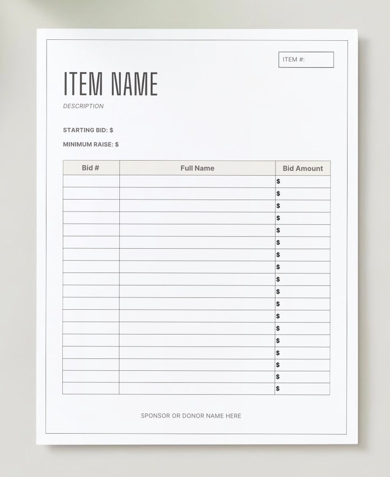 Auction Bid Sheet Template | Fundraiser Event (canva Editable, Digital ...