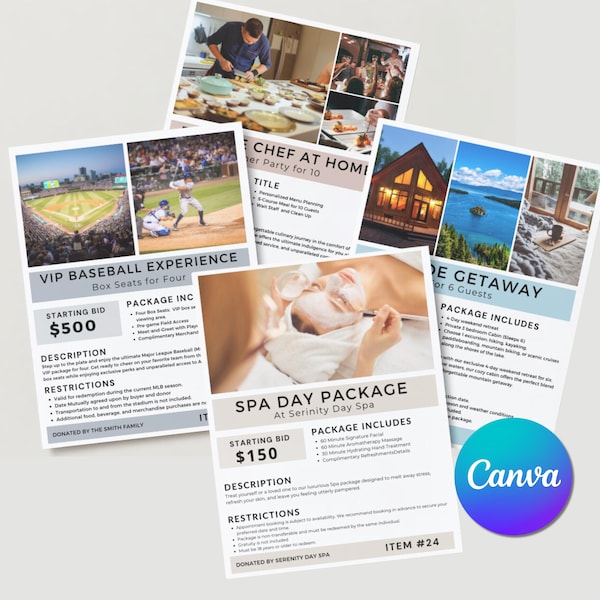 Silent Auction Signage Silent Auction Categories Fundraiser Signs ...