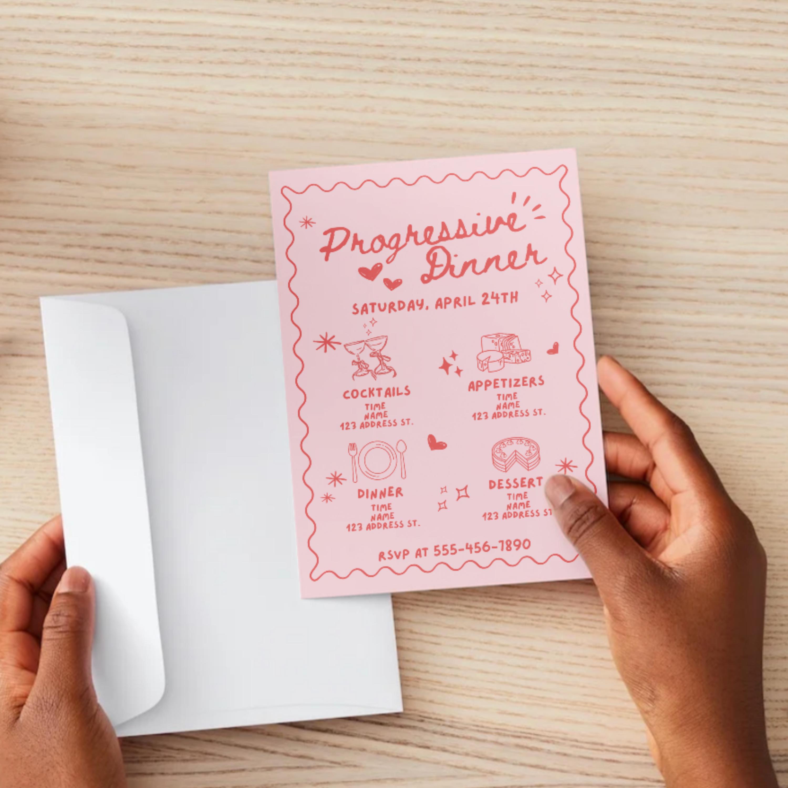 Editable Progressive Dinner Invitation | Supper Club Canva Template ...
