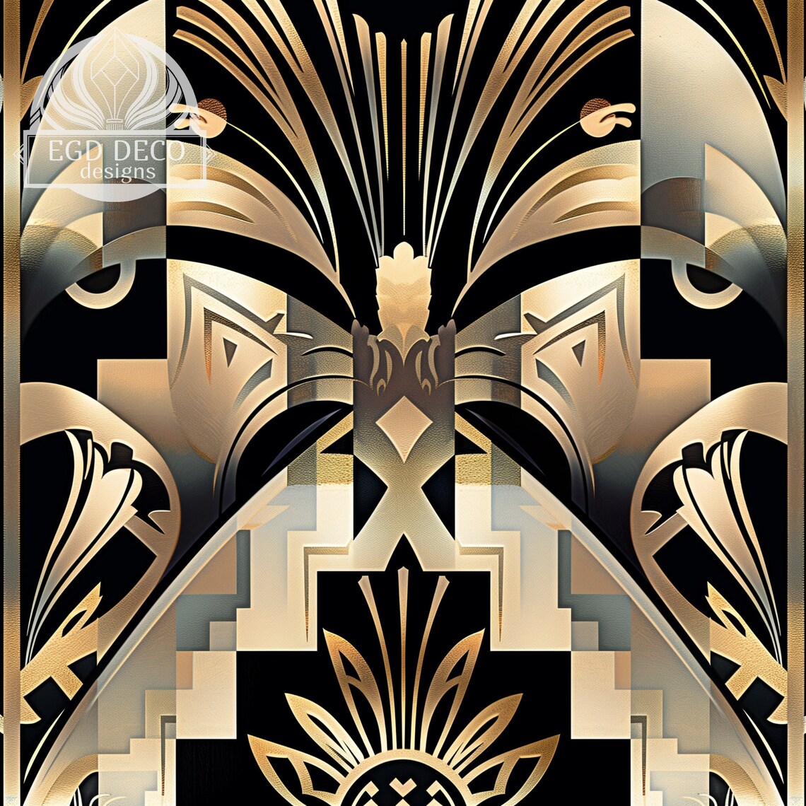 Art Deco Graphics Digital Pattern, High-resolution Black & Gold Retro ...