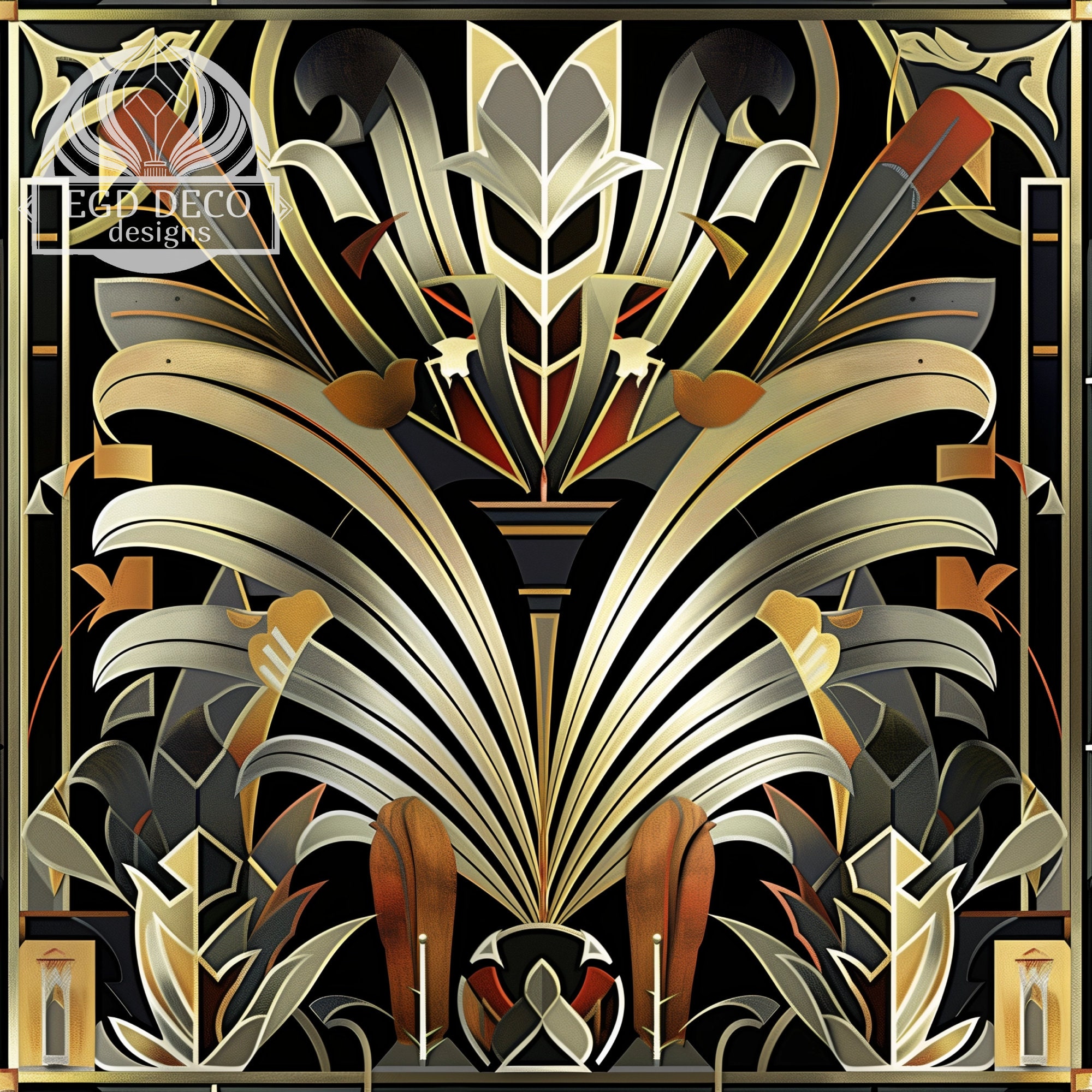 Art Deco Design Digital Pattern: High Resolution for Printing, Individual Image Retro Art Deco ...