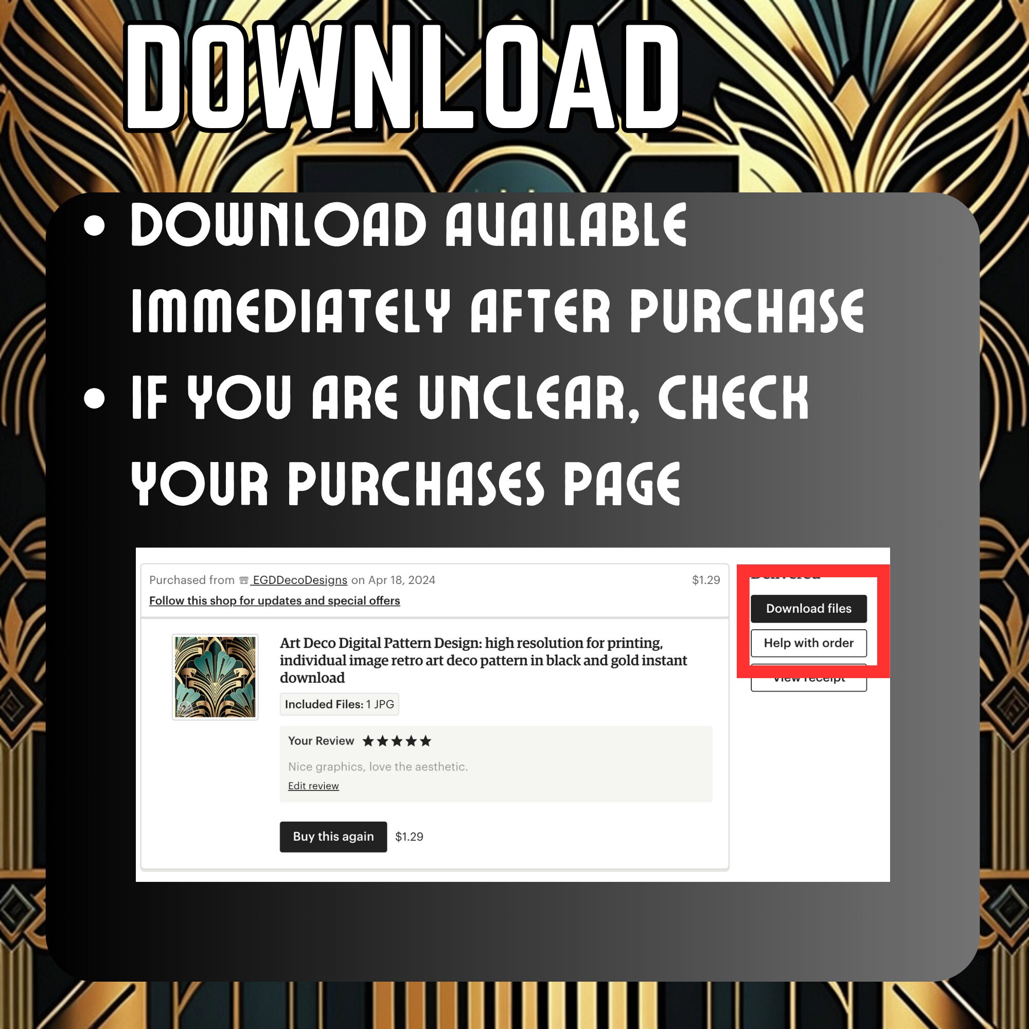 Art Deco Design Digital Pattern: High Resolution for Printing ...