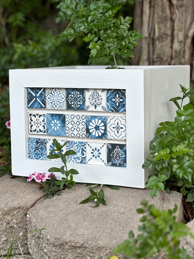Lovely White Planter Box With Grecian Tiles for You Garden! Perfect for ...