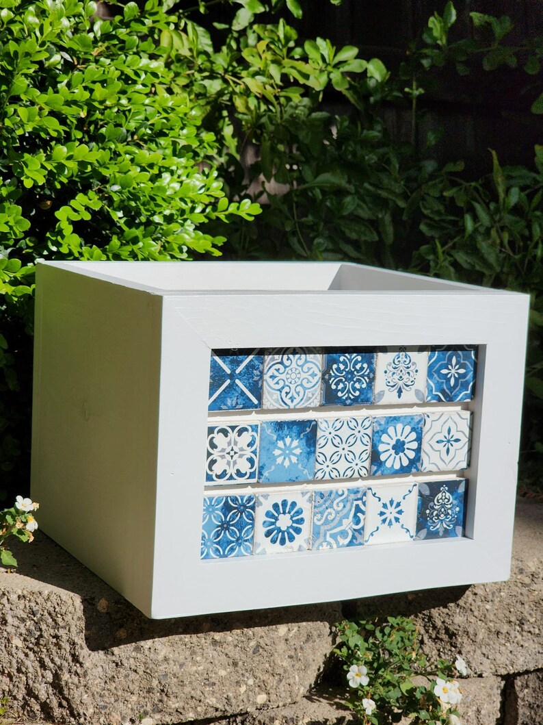Lovely White Planter Box With Grecian Tiles for You Garden! Perfect for ...