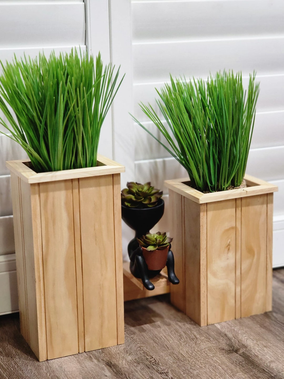 Double Planter With Succulent Pot Included! Handcrafted Wooden Gem of a ...