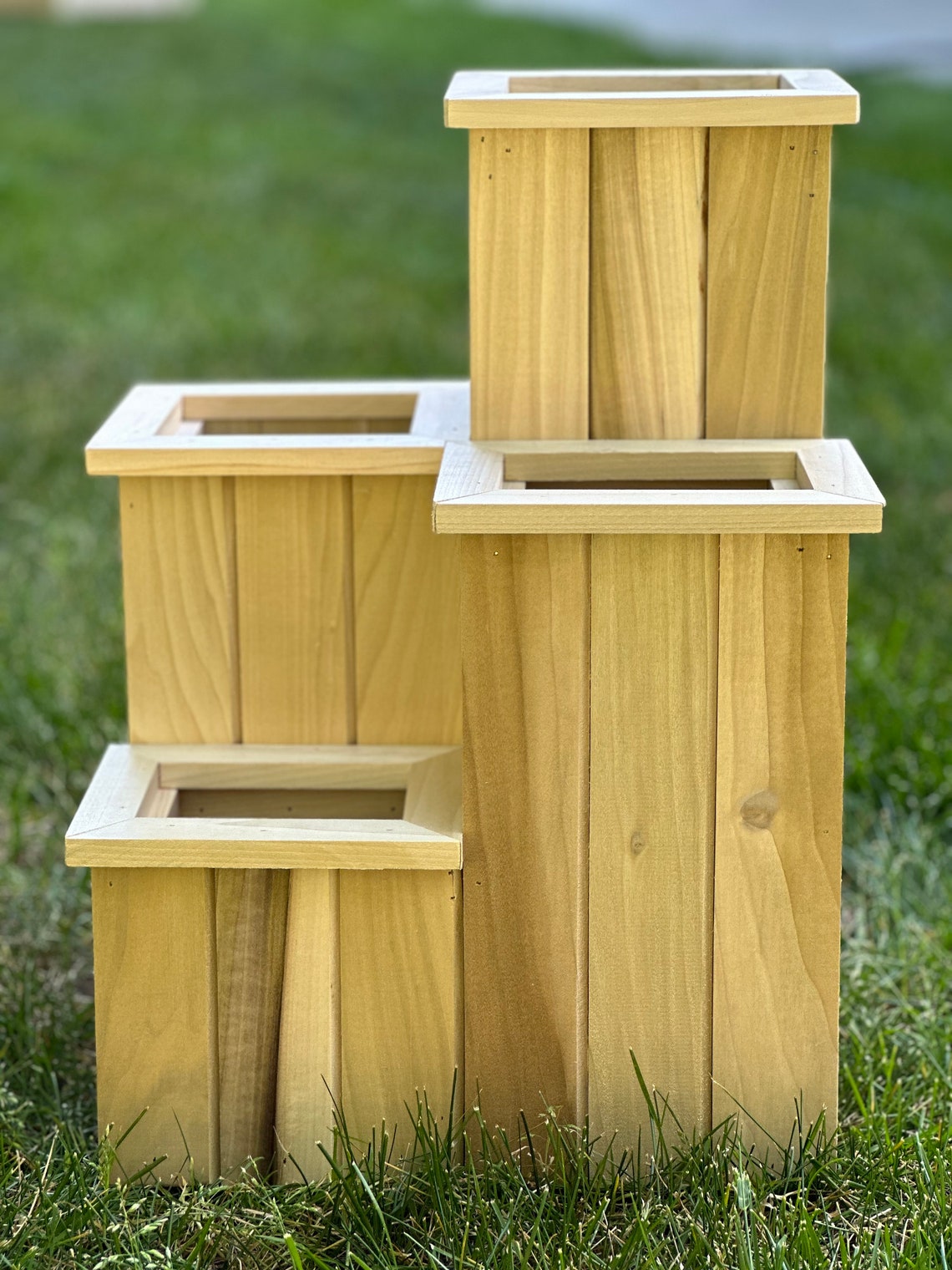 One of a Kind Handcrafted Wooden Planter With Four Columns! Beautifully ...