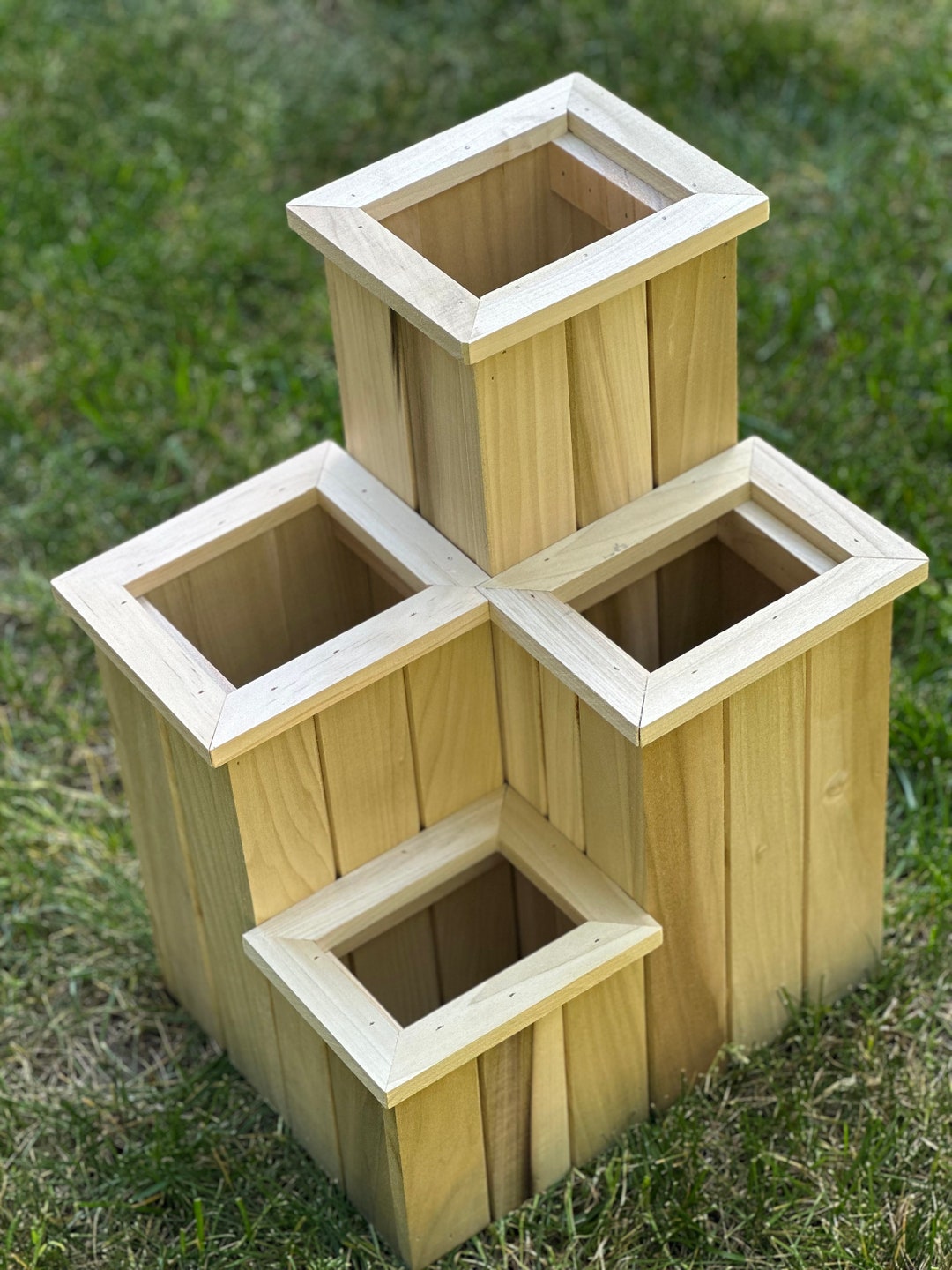 One of a Kind Handcrafted Wooden Planter With Four Columns! Beautifully ...