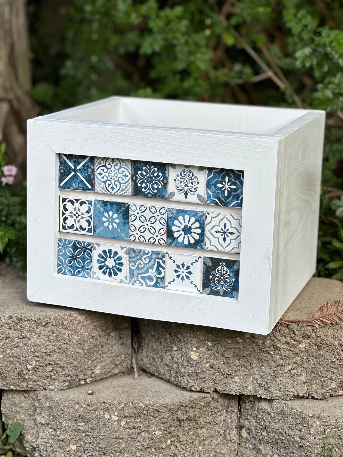 Lovely White Planter Box With Grecian Tiles for You Garden! Perfect for ...