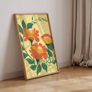 Bright Retro Flower Poster, Vintage Style Floral Print, 70s Wall Art ...