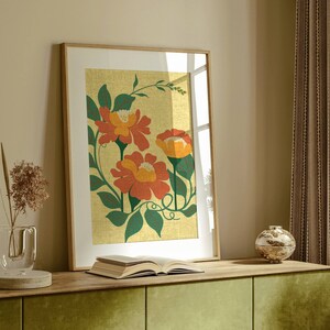 Bright Retro Flower Poster, Vintage Style Floral Print, 70s Wall Art ...