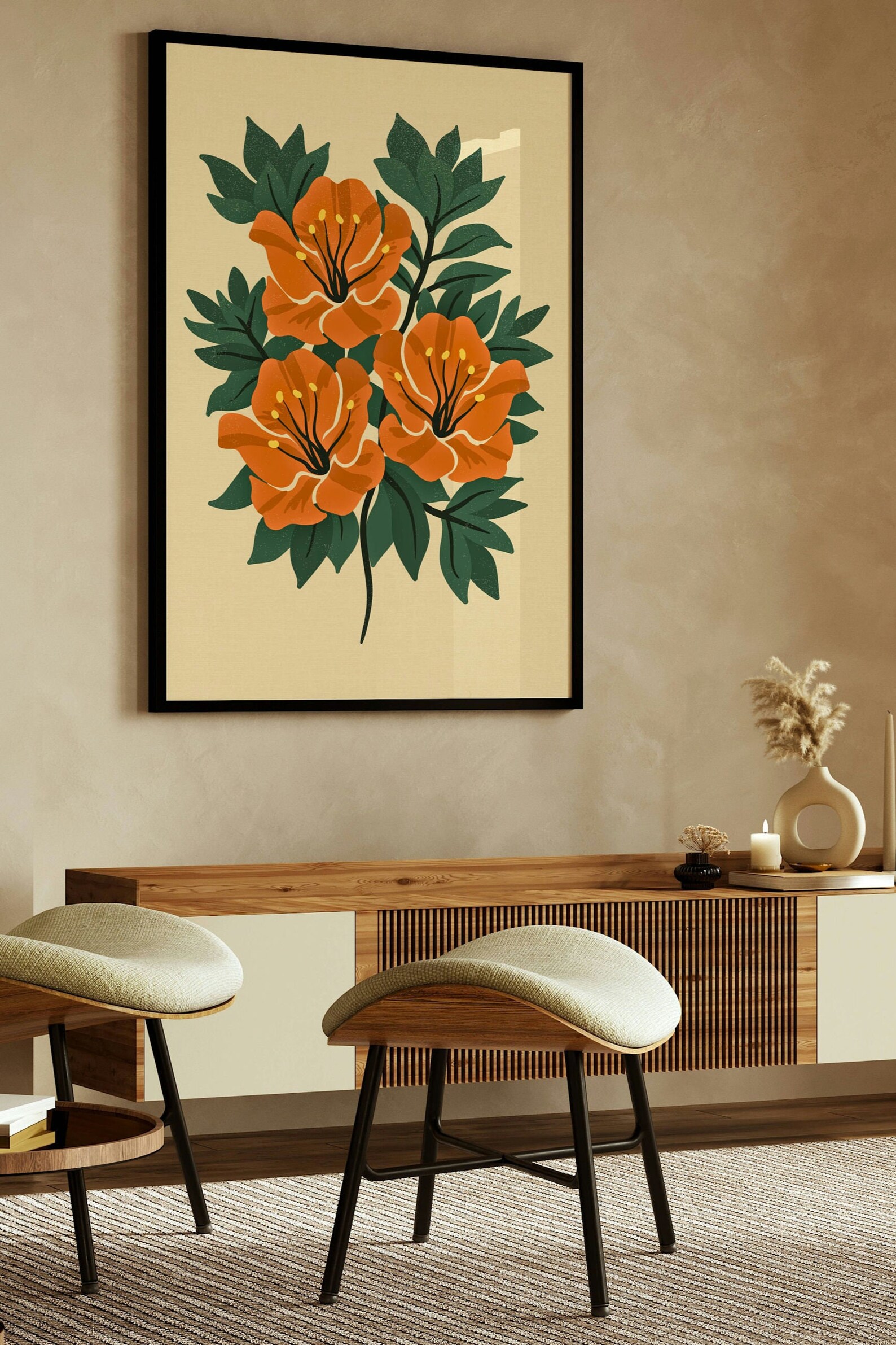 70s Floral Print: Retro Botanical Wall Art, Boho Flower Poster - Etsy