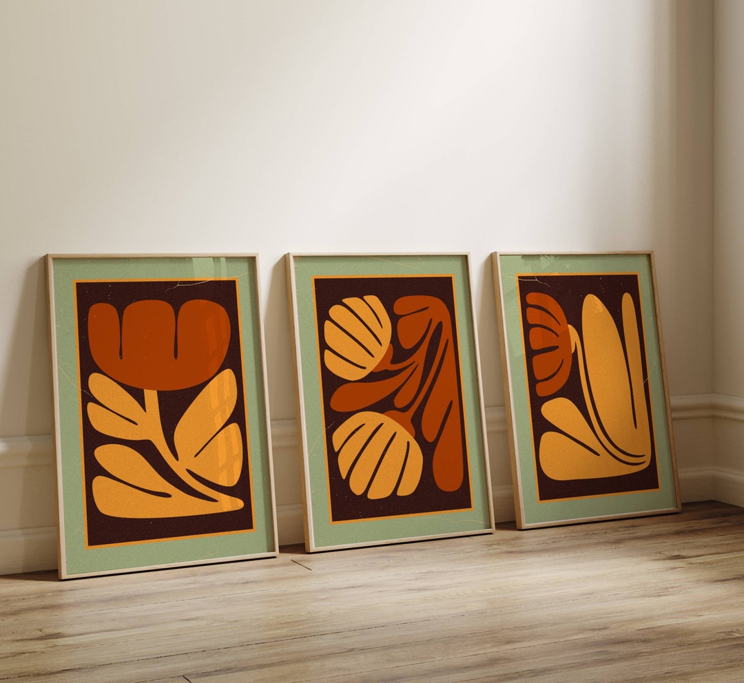 70s Flower Print Set, Gallery Wall Set, Groovy 70s Decor, Mid Century ...