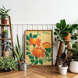 Bright Retro Flower Poster, Vintage Style Floral Print, 70s Wall Art ...