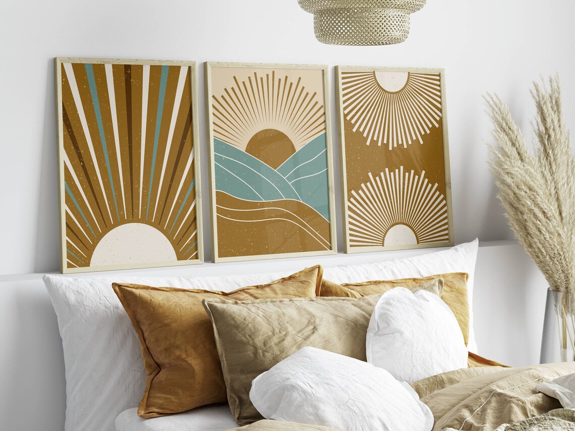 3 Piece Wall Art Abstract Boho Sun Wall Art Earth Tone Wall - Etsy