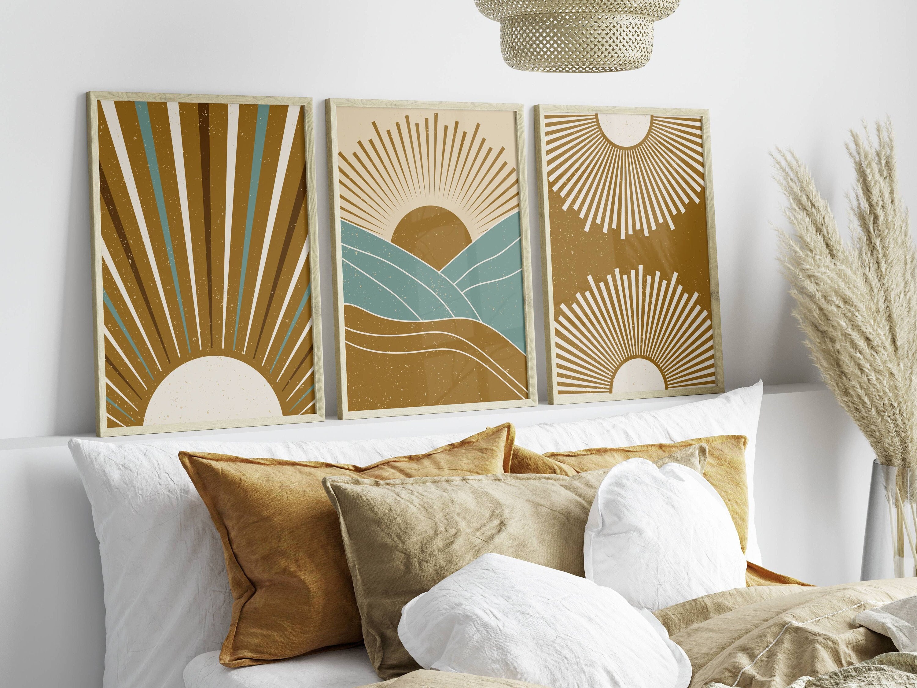 3 Piece Wall Art Abstract Boho Sun Wall Art Earth Tone Wall - Etsy