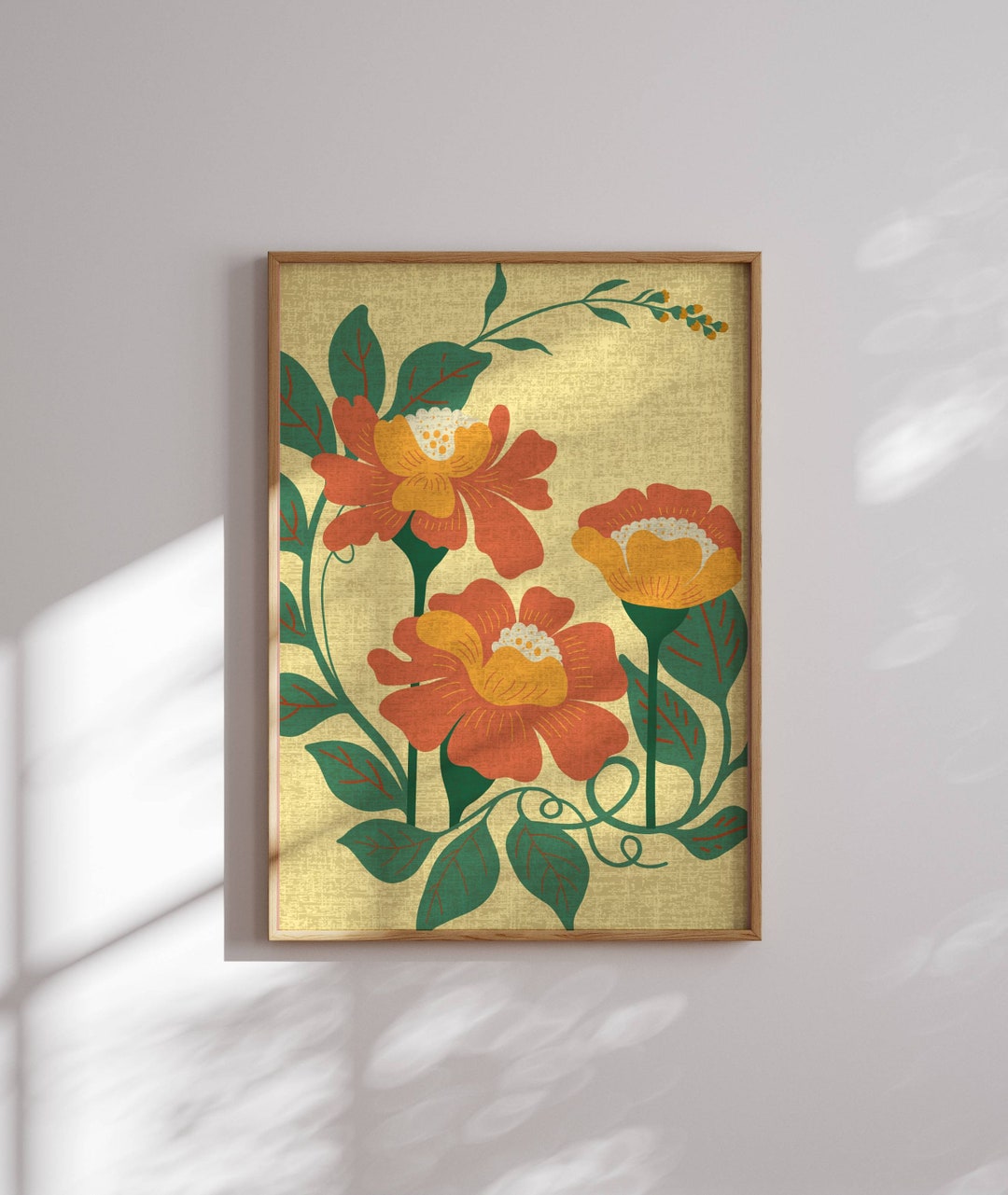 Bright Retro Flower Poster, Vintage Style Floral Print, 70s Wall Art ...