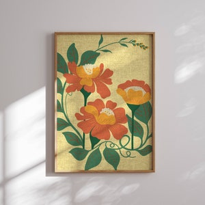 Bright Retro Flower Poster, Vintage Style Floral Print, 70s Wall Art ...