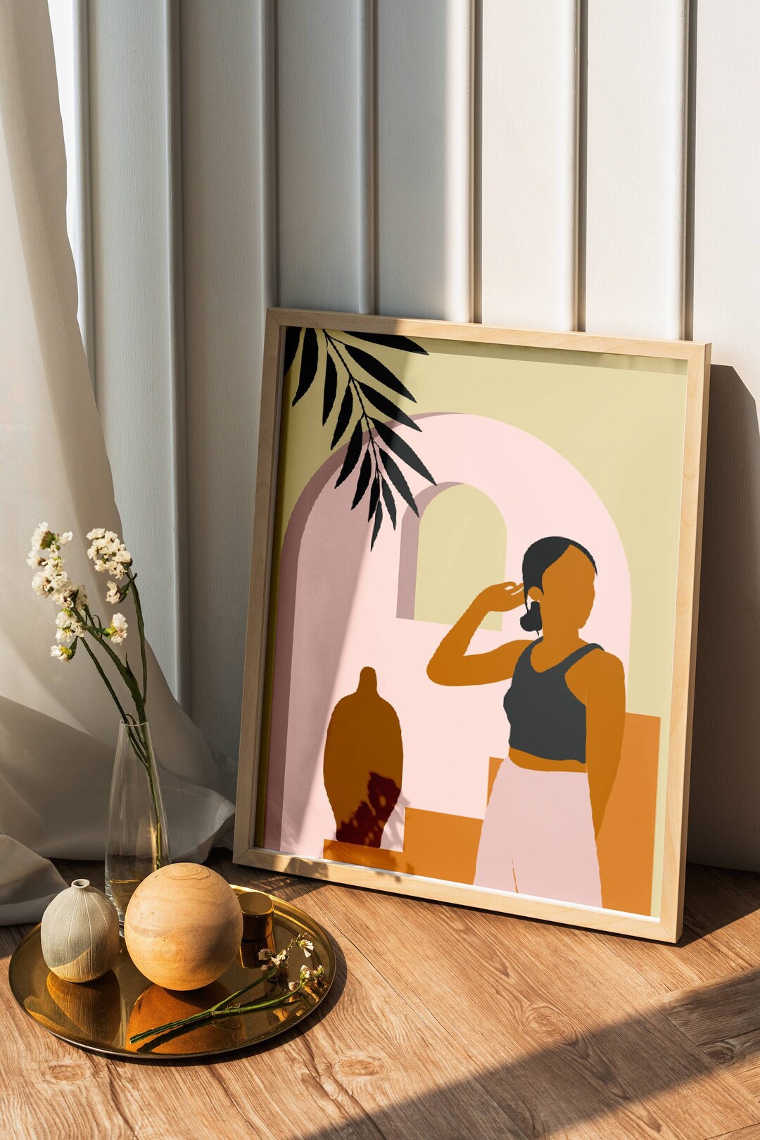 Boho Faceless Portrait Art Print, Female Figure Wall Art, Feminine Wall ...