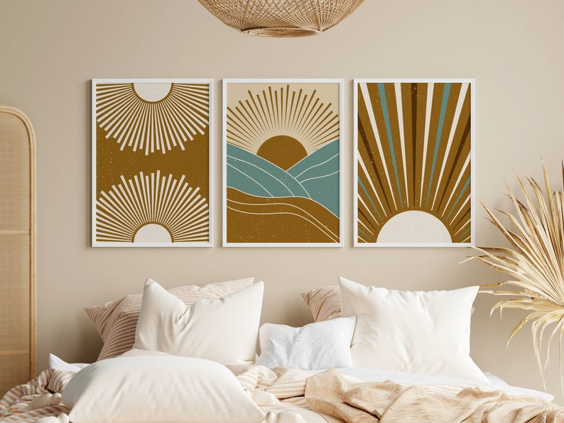 3 Piece Wall Art Abstract Boho Sun Wall Art Earth Tone Wall - Etsy