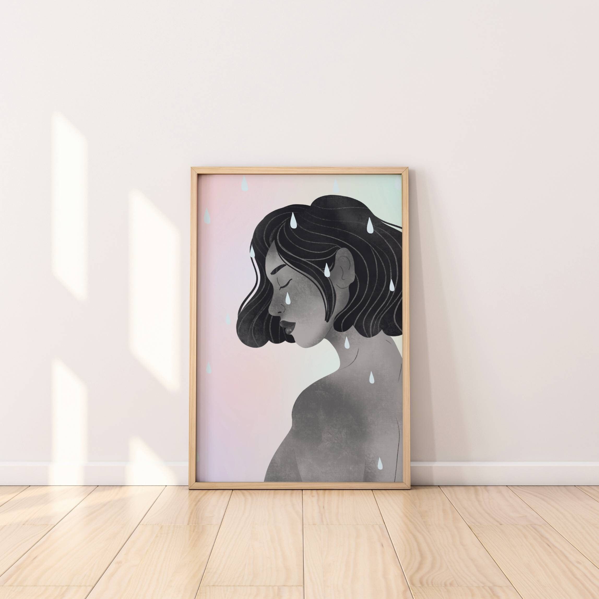 Pastel Sad Girl Portrait Art Print, Female Figure Wall Art, Feminine ...