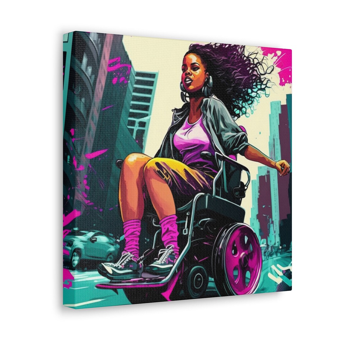 Colorful Wheelchair | Girl in Cityscape Canvas Wall Art | Disability ...