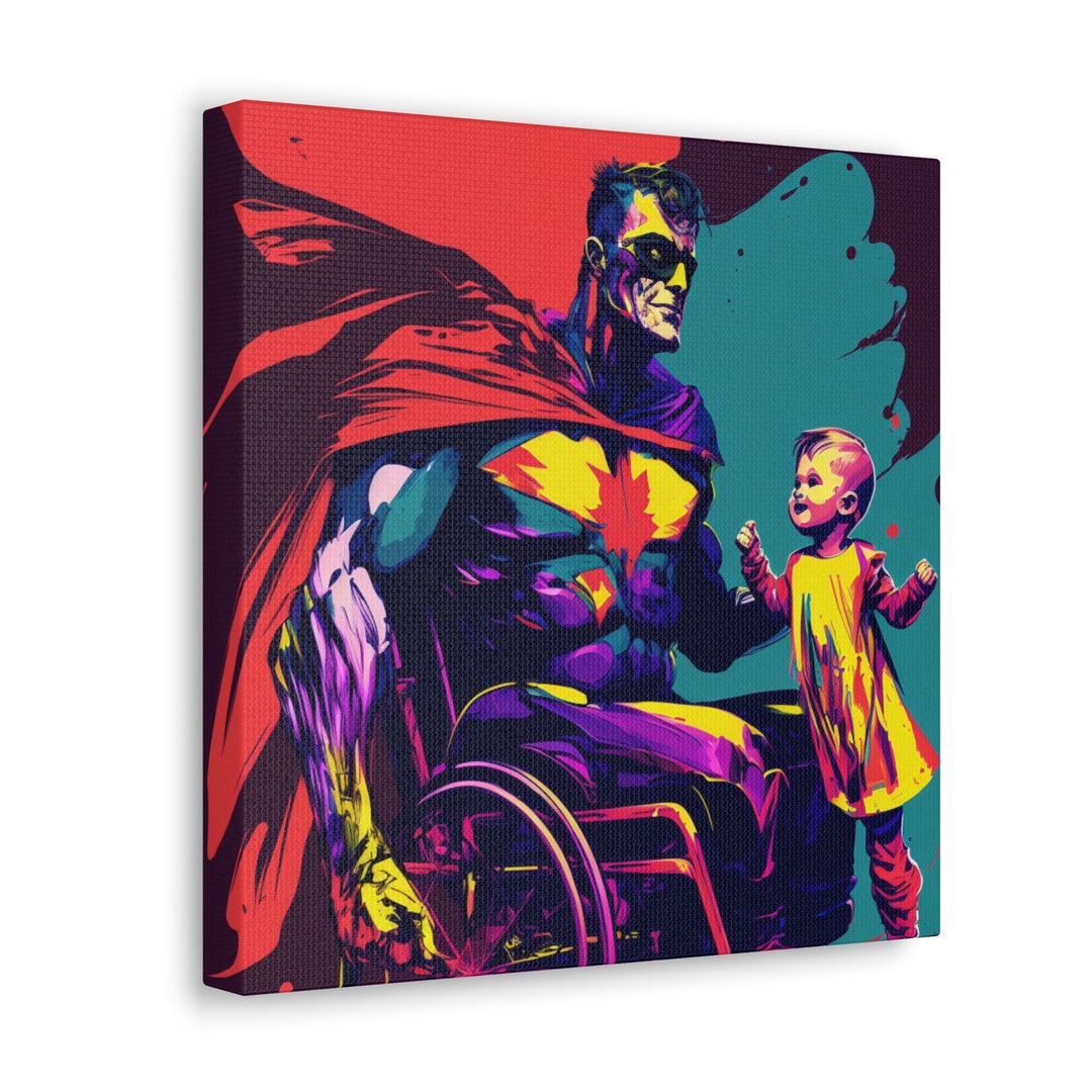 Superdad Wheelchair Canvas Print | Disabled Father Superhero Art ...