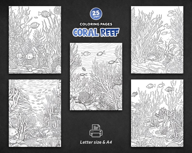 25 Coloring Pages Coral Reef Printable Coloring Book Sea - Etsy