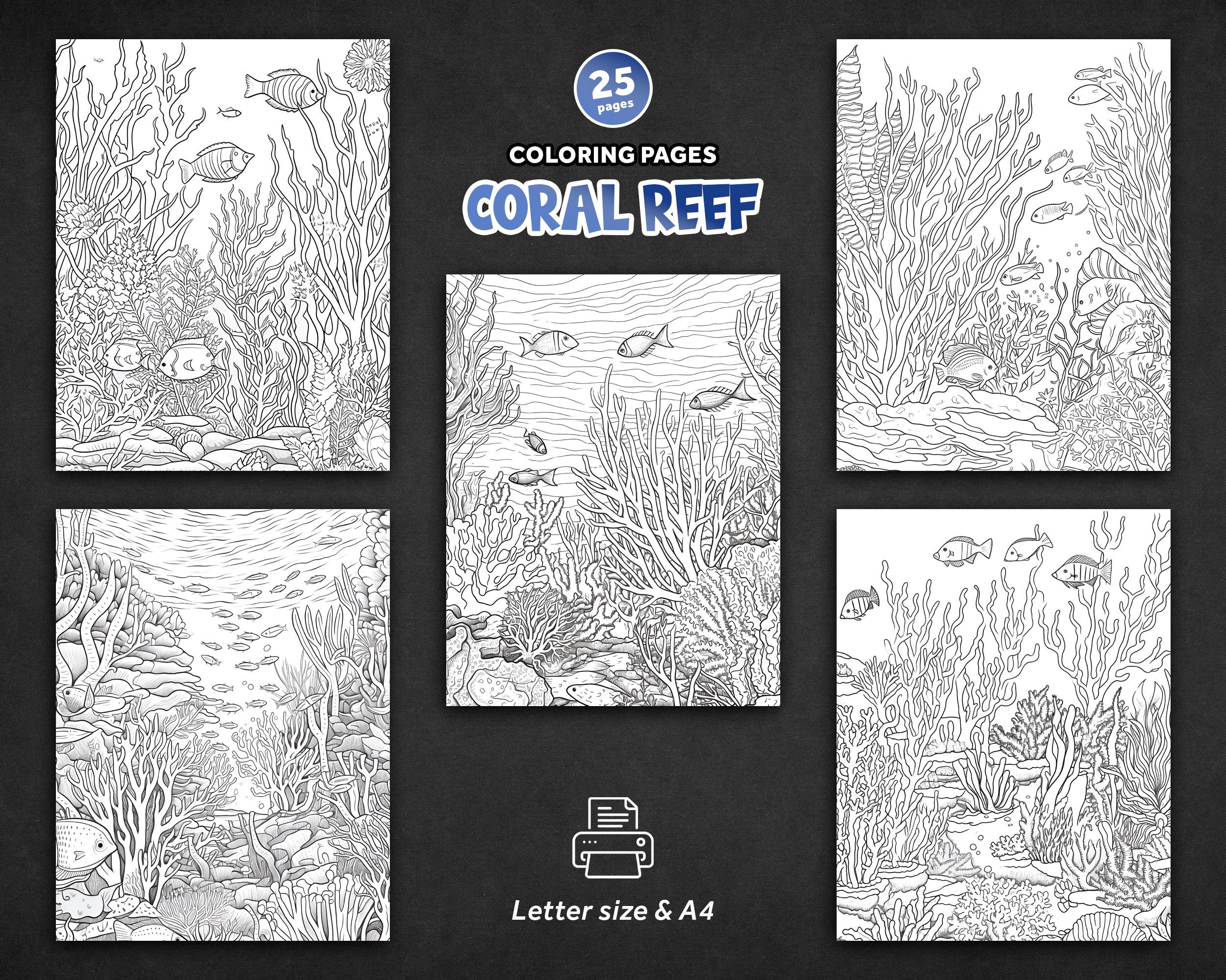 25 Coloring Pages Coral Reef, Printable Coloring Book, Sea, Reef, Sea ...