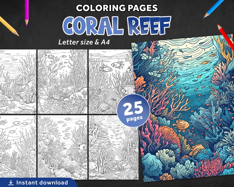 25 Coloring Pages Coral Reef Printable Coloring Book Sea - Etsy