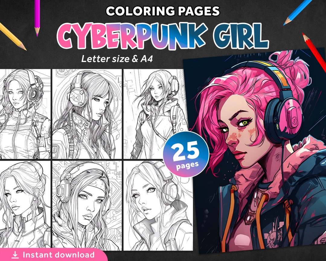 25 Coloring Pages Cyberpunk Girl, Cyberwoman, Futuristic Printable ...