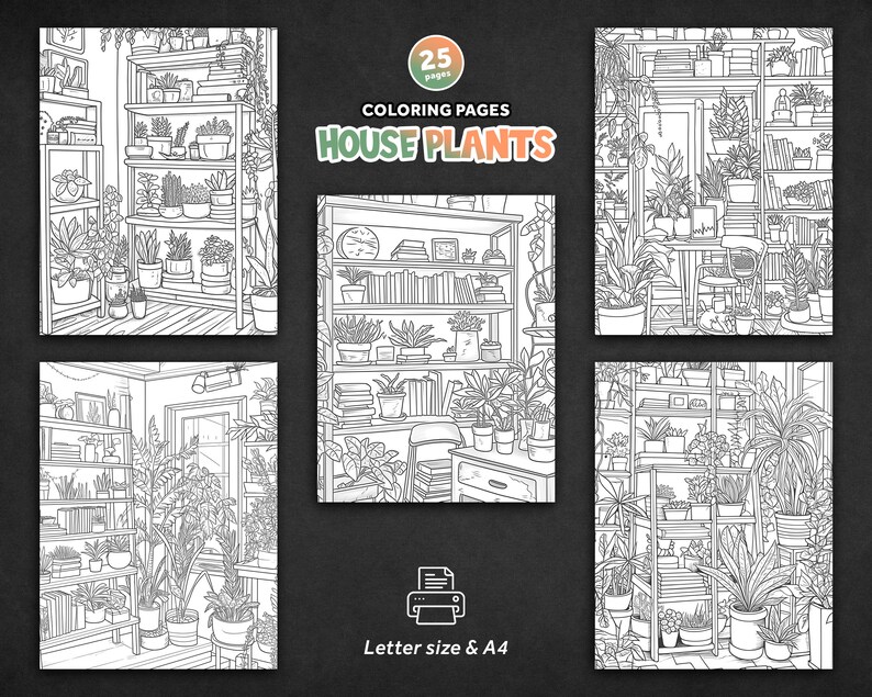 25 Coloring Pages Plants, Printable Coloring Book, House Plants, Cactus ...