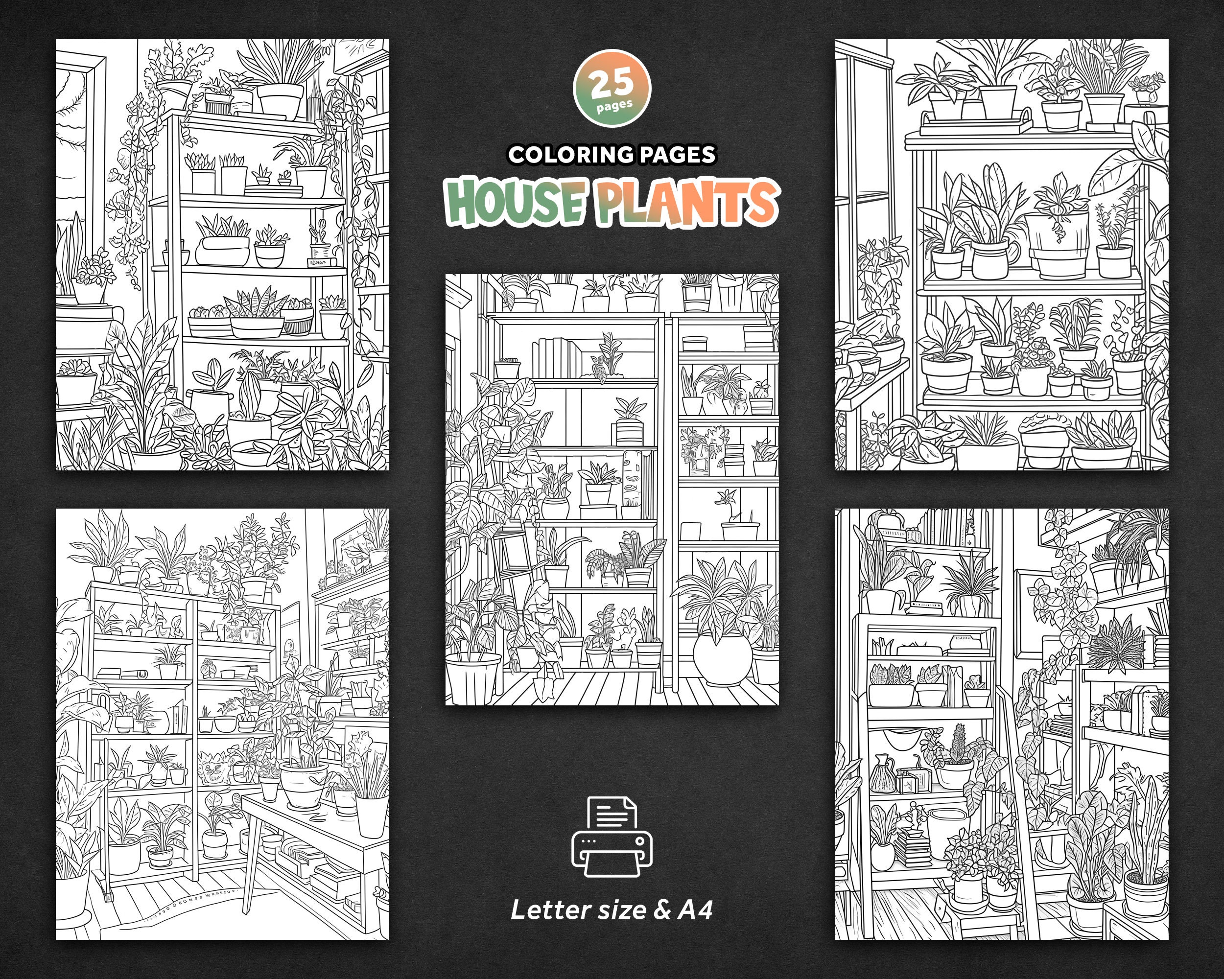 25 Coloring Pages Plants, Printable Coloring Book, House Plants, Cactus ...
