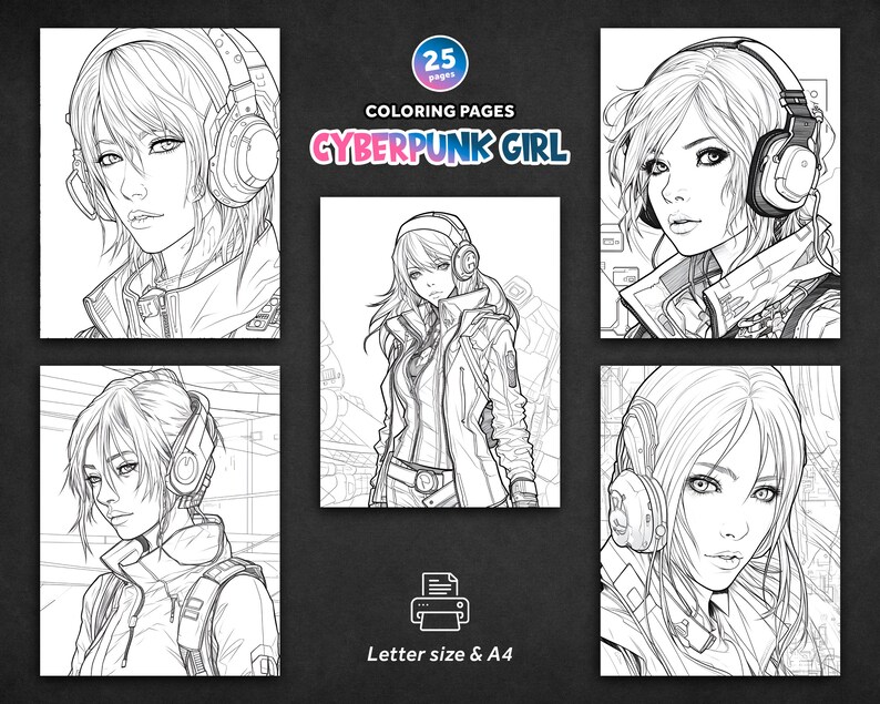 25 Coloring Pages Cyberpunk Girl, Cyberwoman, Futuristic Printable ...
