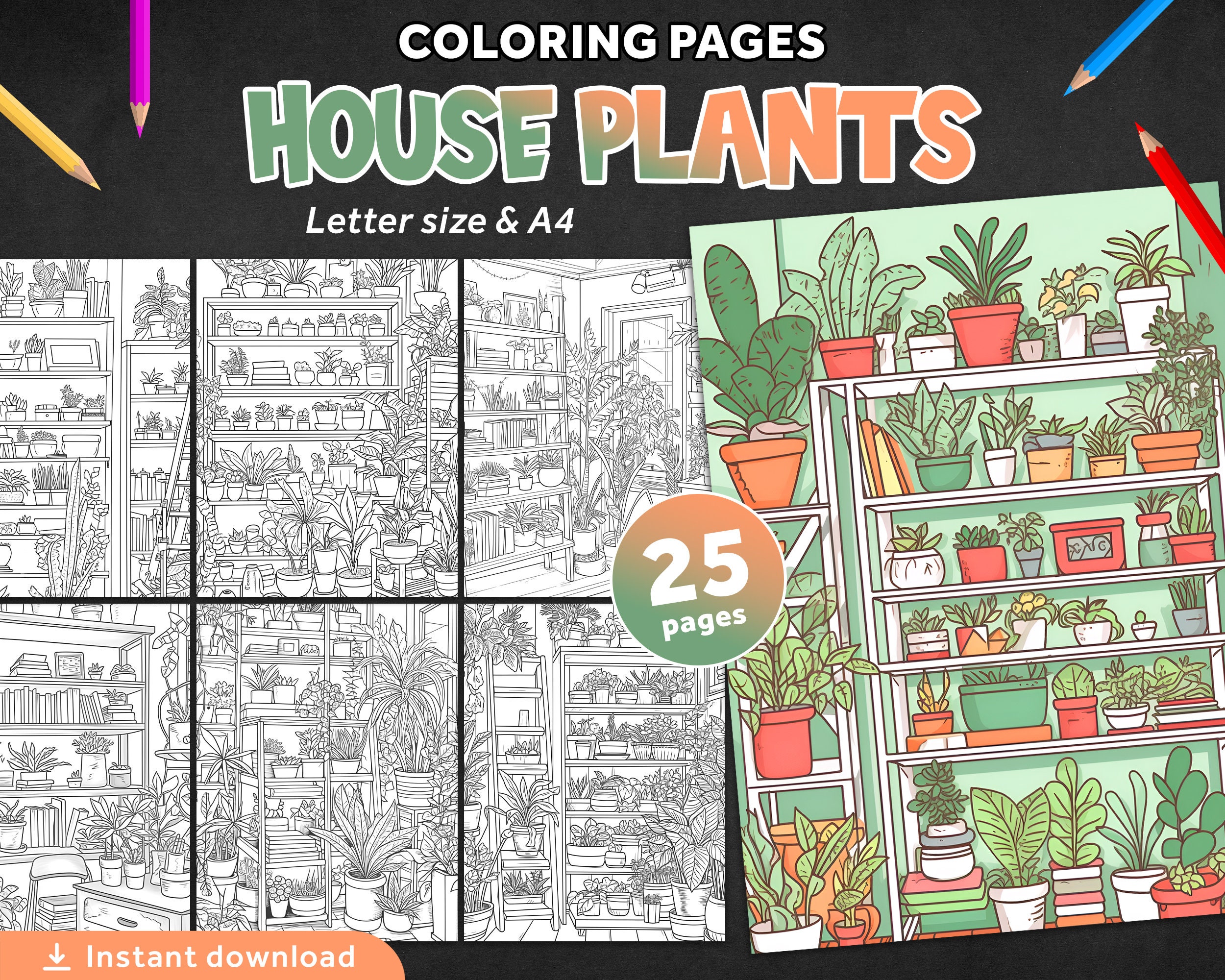 25 Coloring Pages Plants, Printable Coloring Book, House Plants, Cactus ...