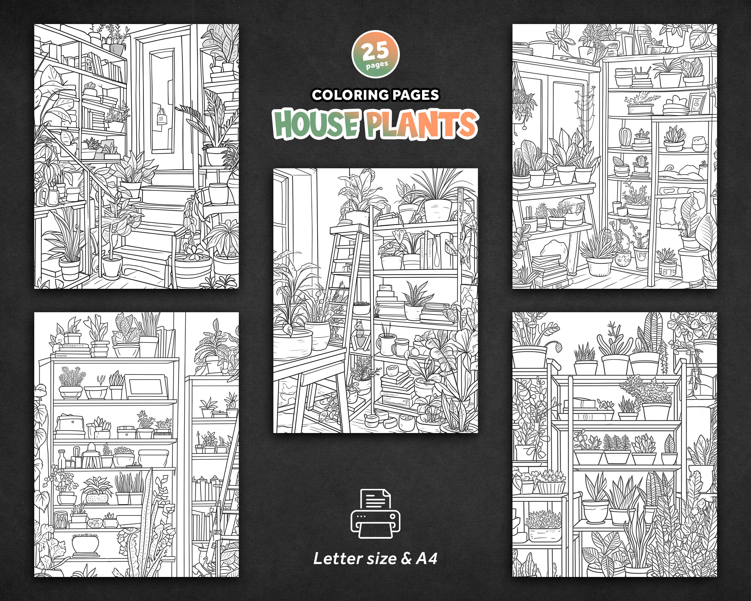 25 Coloring Pages Plants, Printable Coloring Book, House Plants, Cactus ...