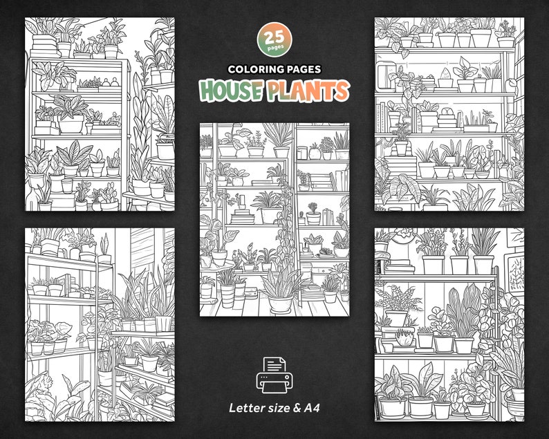 25 Coloring Pages Plants, Printable Coloring Book, House Plants, Cactus ...