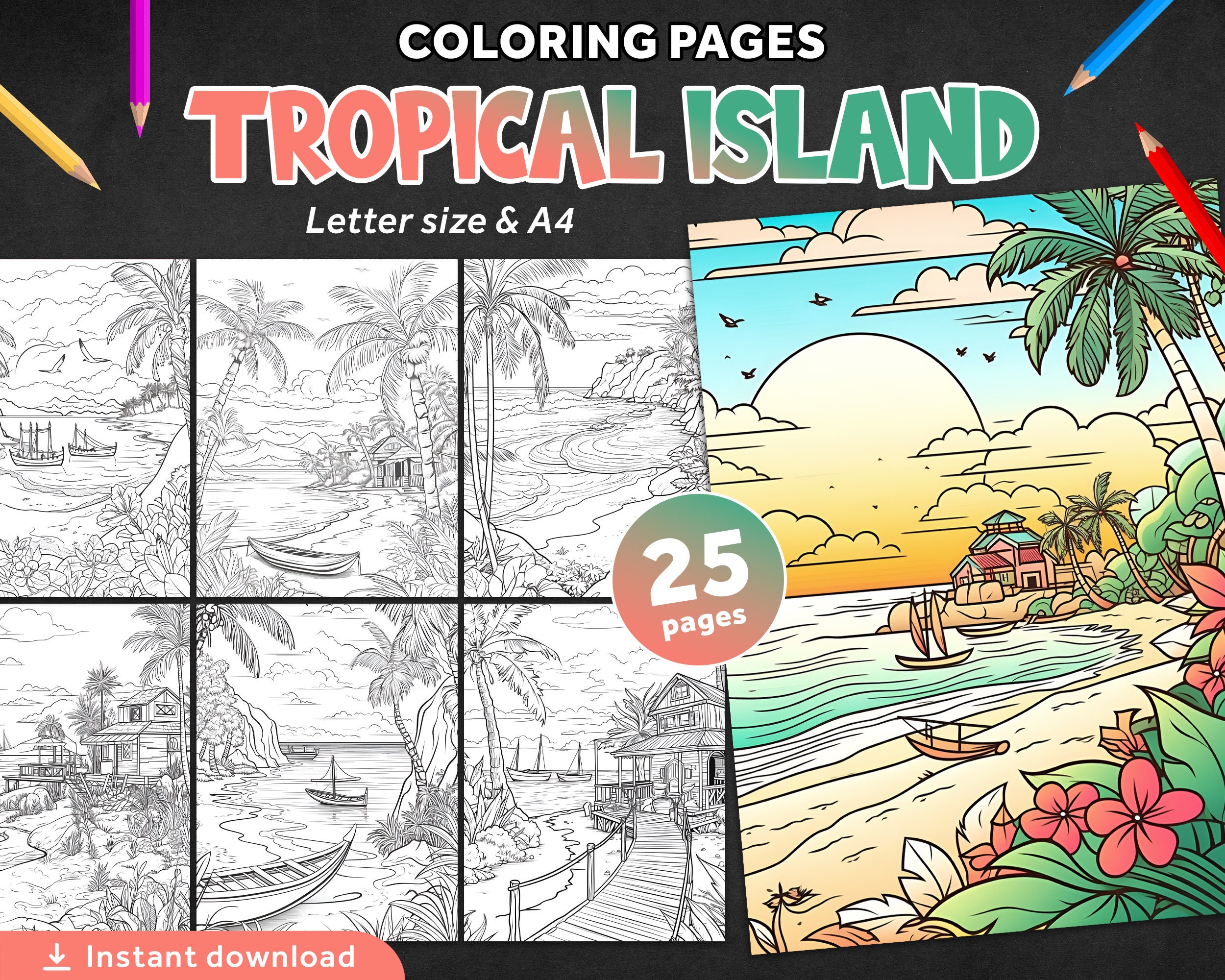 Tropical Island Coloring Page