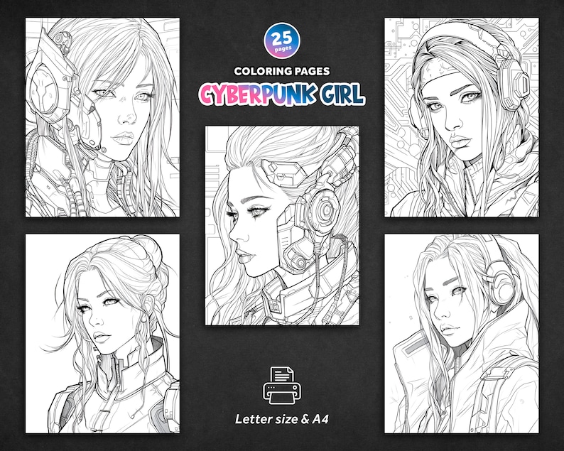 25 Coloring Pages Cyberpunk Girl, Cyberwoman, Futuristic Printable ...