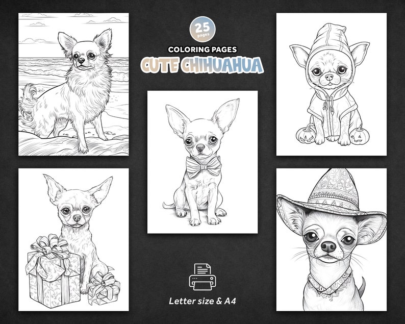 25 Coloring Pages Chihuahua, Printable Coloring Book, Dogs, Puppy, Kids ...