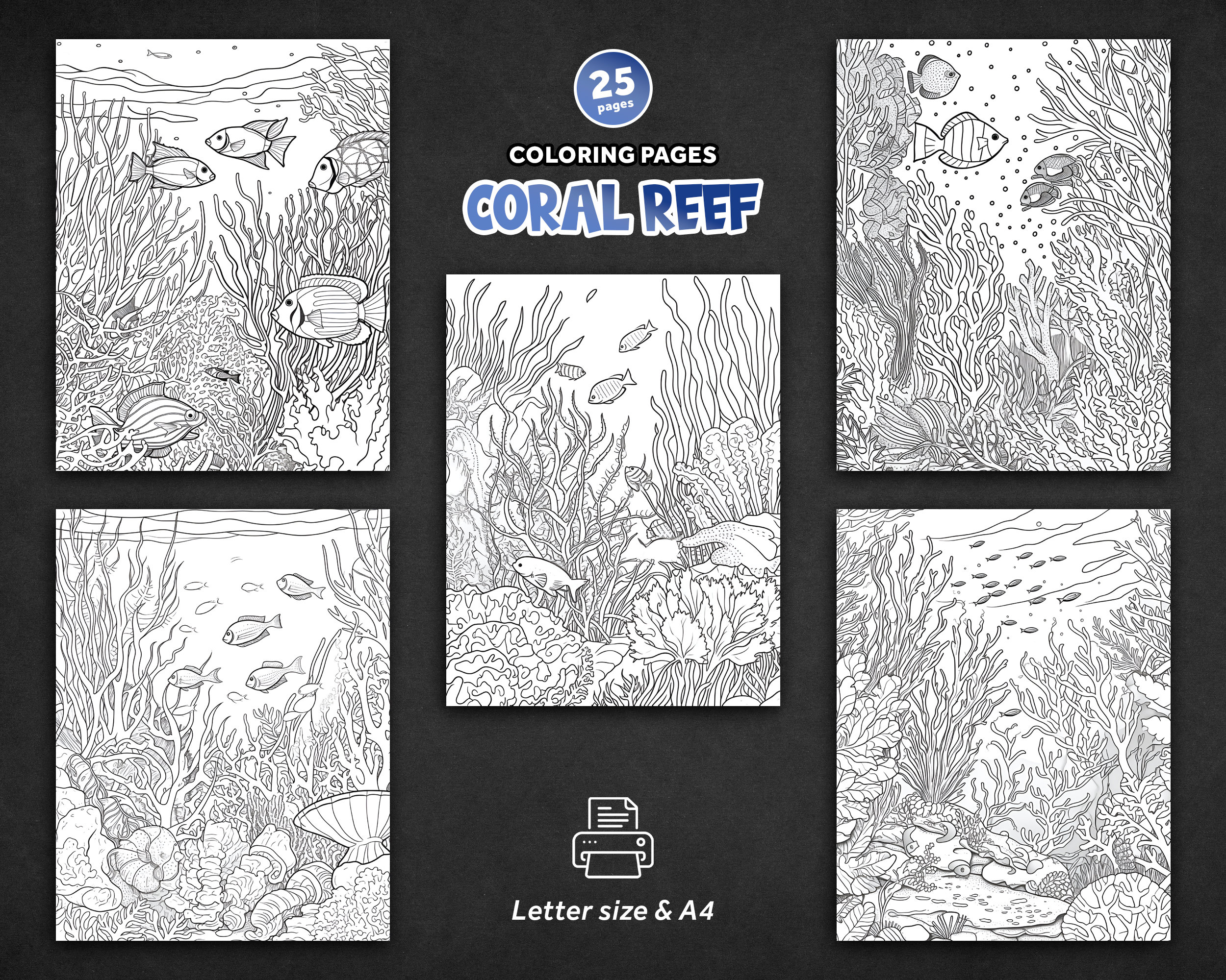 25 Coloring Pages Coral Reef, Printable Coloring Book, Sea, Reef, Sea ...