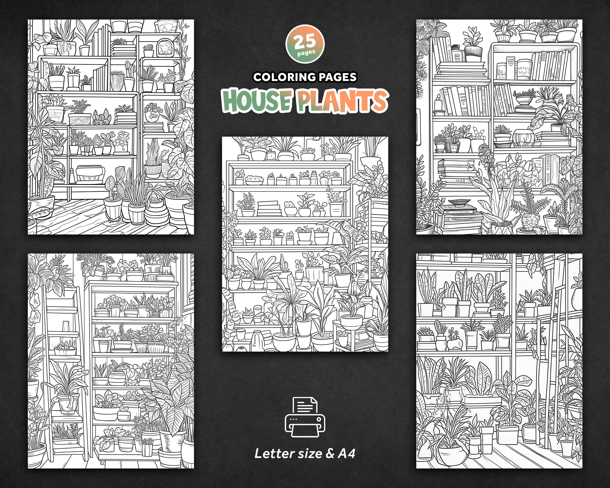25 Coloring Pages Plants, Printable Coloring Book, House Plants, Cactus ...