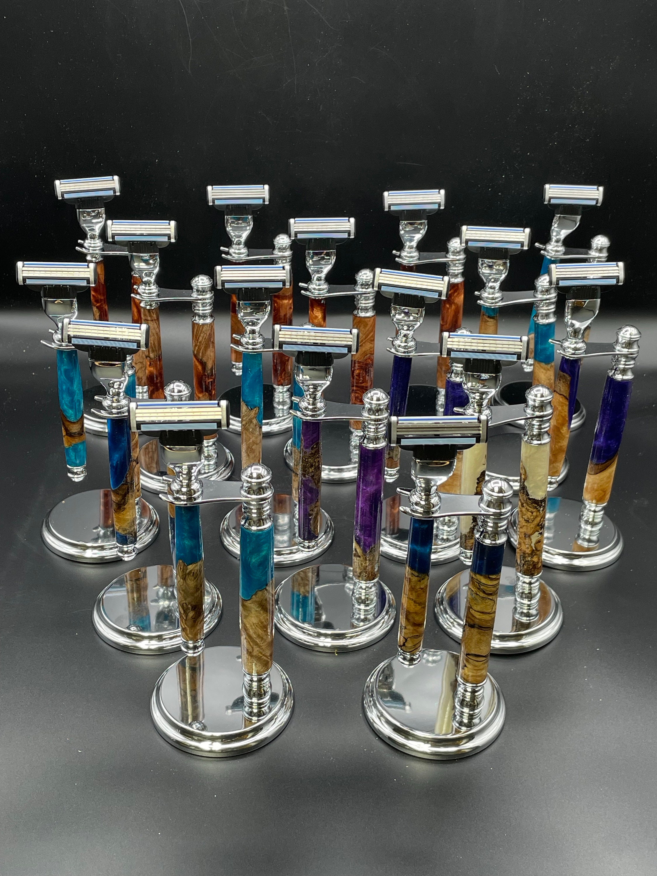 Handmade Safety Razor and Stand - Burl Wood and Resin - Etsy