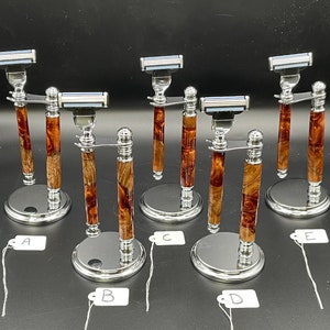 Handmade Safety Razor and Stand - Burl Wood and Resin - Etsy